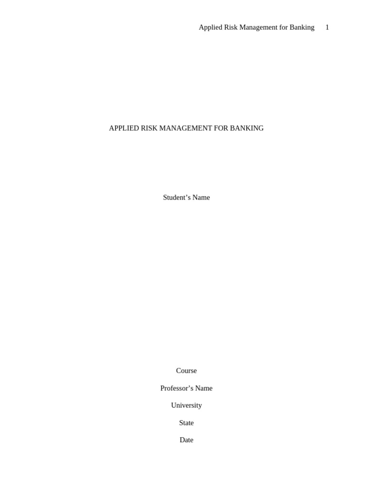 Applied Risk Management For Banking1 | PDF
