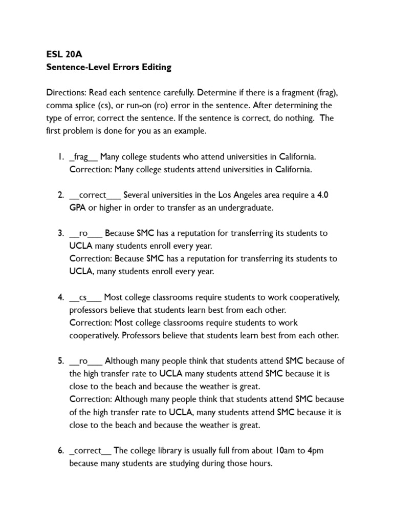 Sentence-Level Errors Editing | PDF