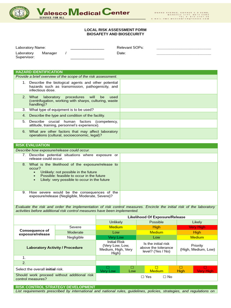 Local Risk Assessment Form | PDF