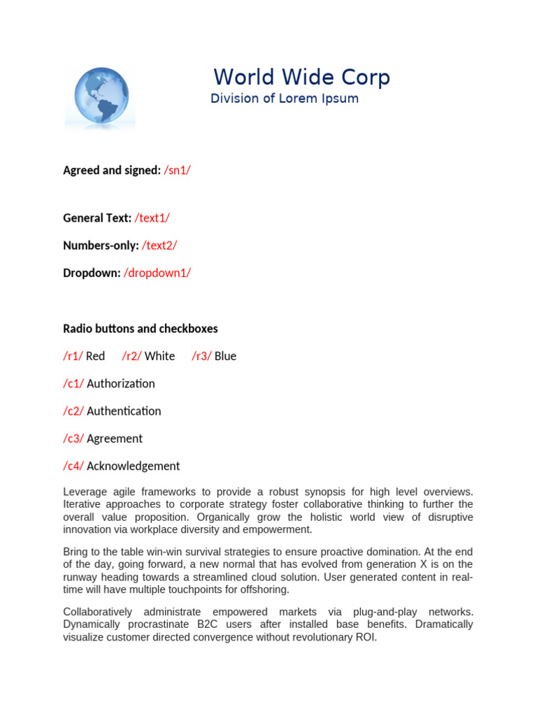World Wide Corp Fields Shown | PDF