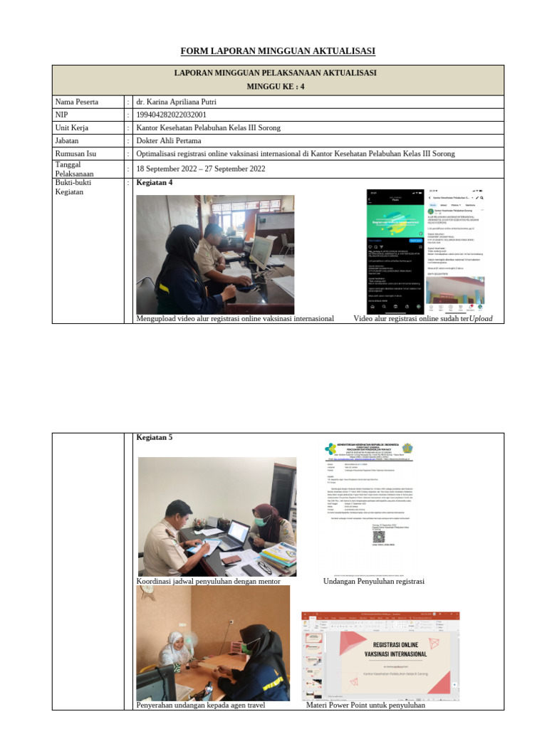 10 - Karina Apriliana Putri - Laporan Minggu Ke 4 - G3a3 Kemenkes2022 | PDF