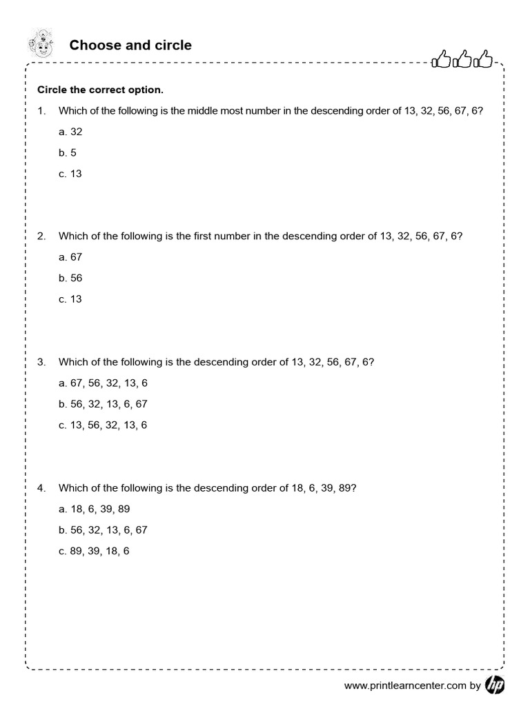 15 6 7 Math Number Sense Ascending Descending Order | PDF