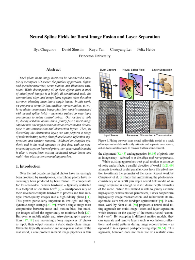 Neural Spline Fields For Burst Image Fusion and Layer Separation | PDF