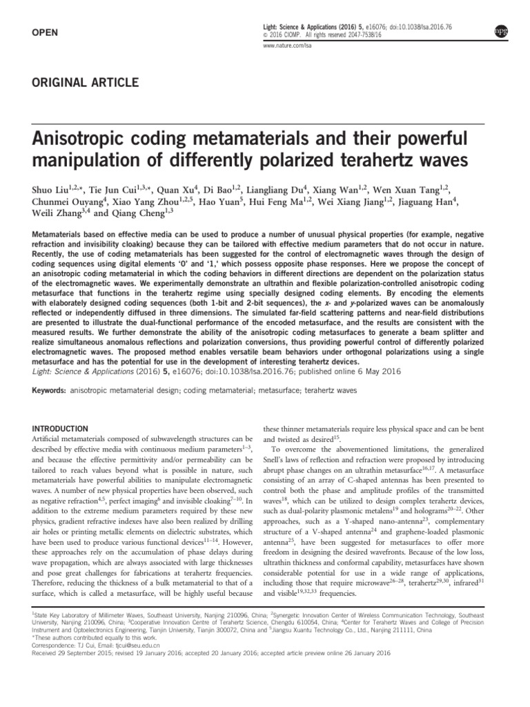 2016 Anisotropic Coding Metamaterials Pdf