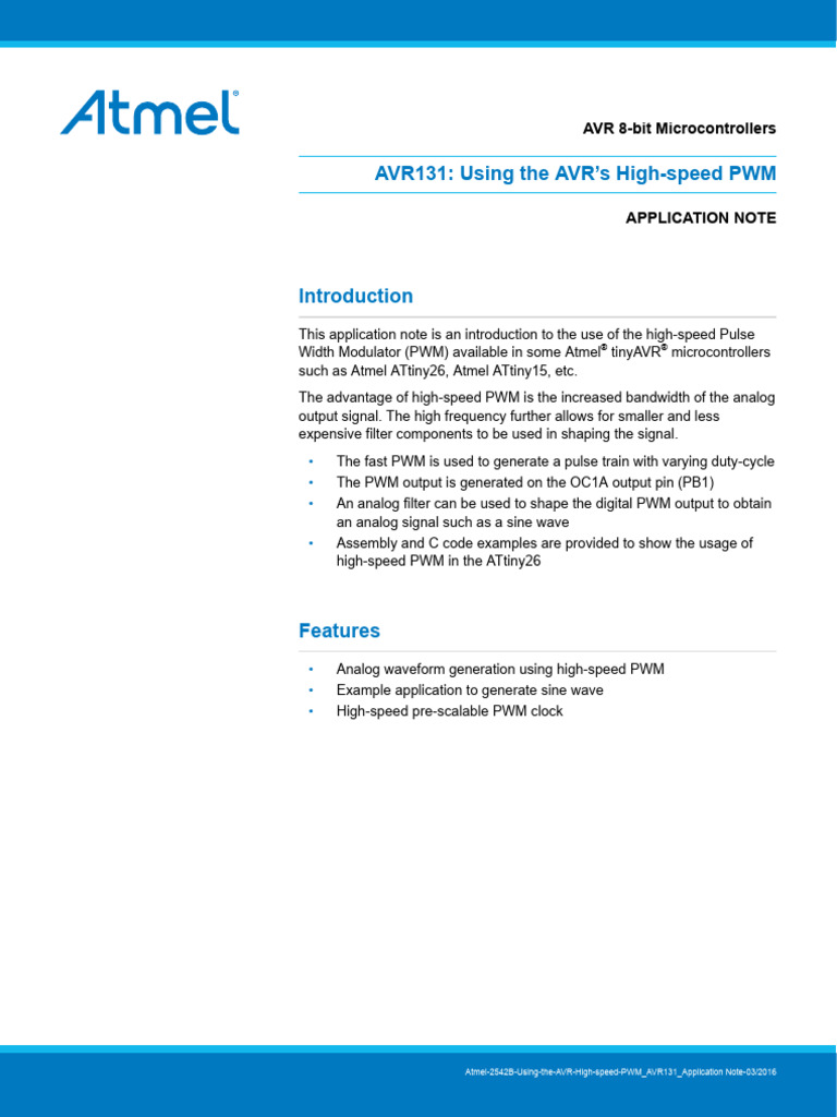 Atmel 2542 Using The AVR High Speed PWM - ApplicationNote - AVR131 | PDF