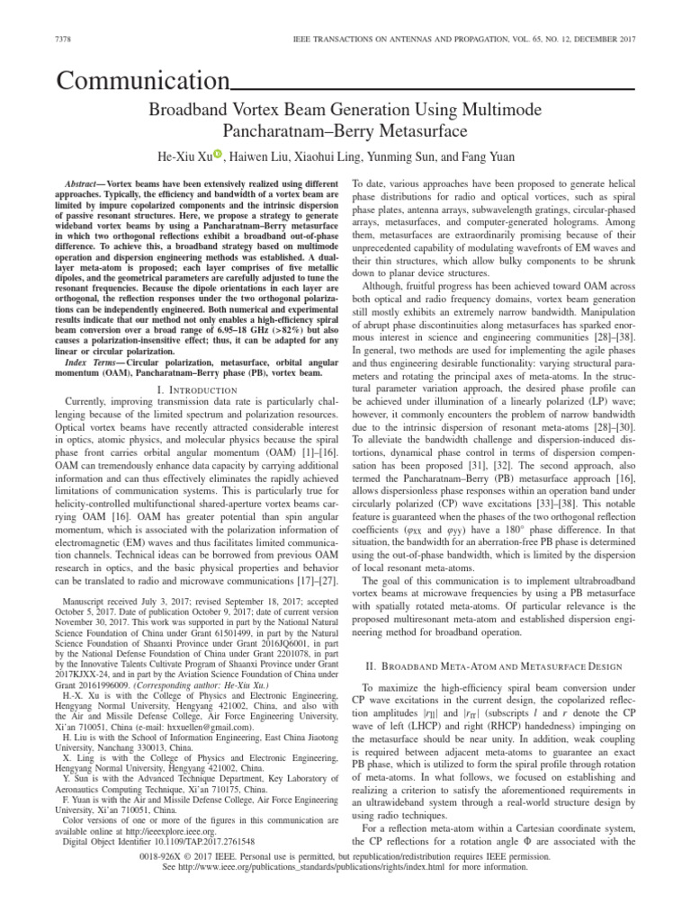 2017 - Broadband Vortex Beam Generation | PDF | Polarization (Waves ...