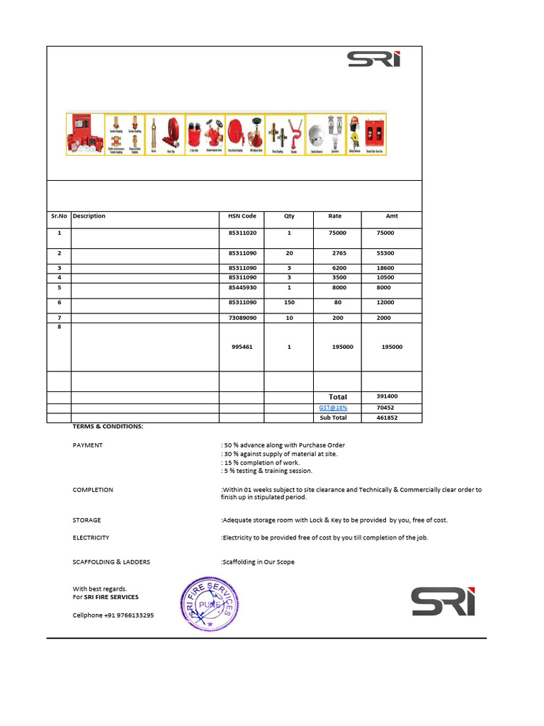 Warehouse Safety Iteams Quotation | PDF
