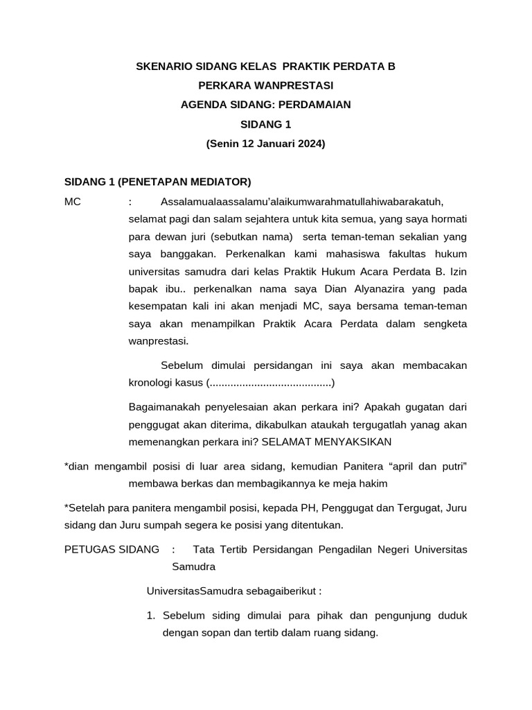 Skenario Lomba Perdata B | PDF