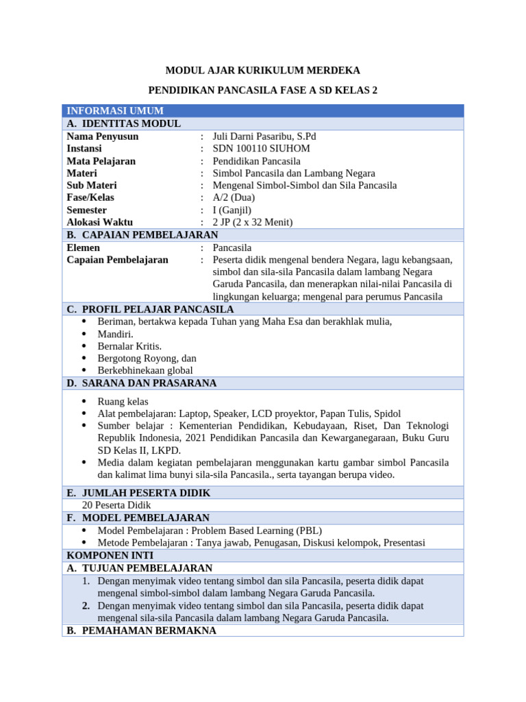 Modul Ajar KLS 2 Ukin | PDF