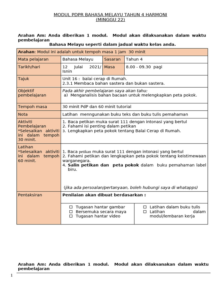 M22 Modul PDPR BM Tahun 4H | PDF