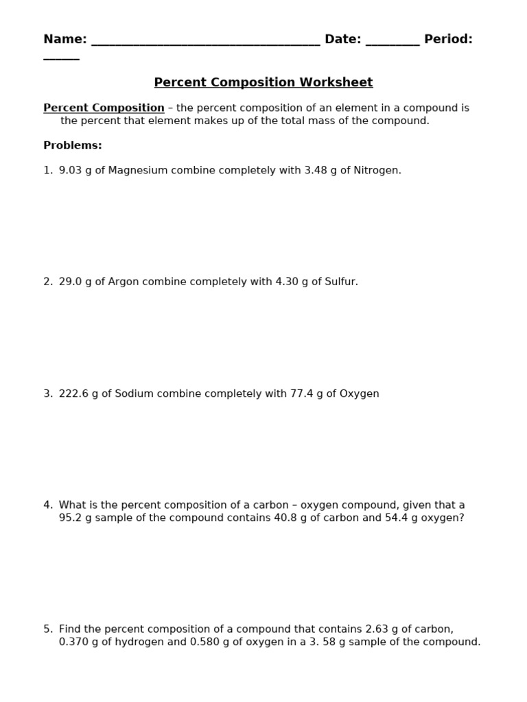 Percent Composition Worksheet | PDF