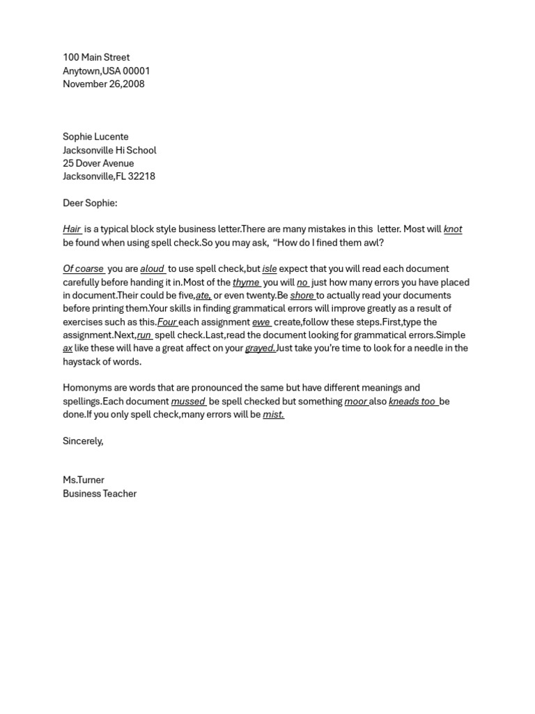 Student Letter Editing Challenge | PDF