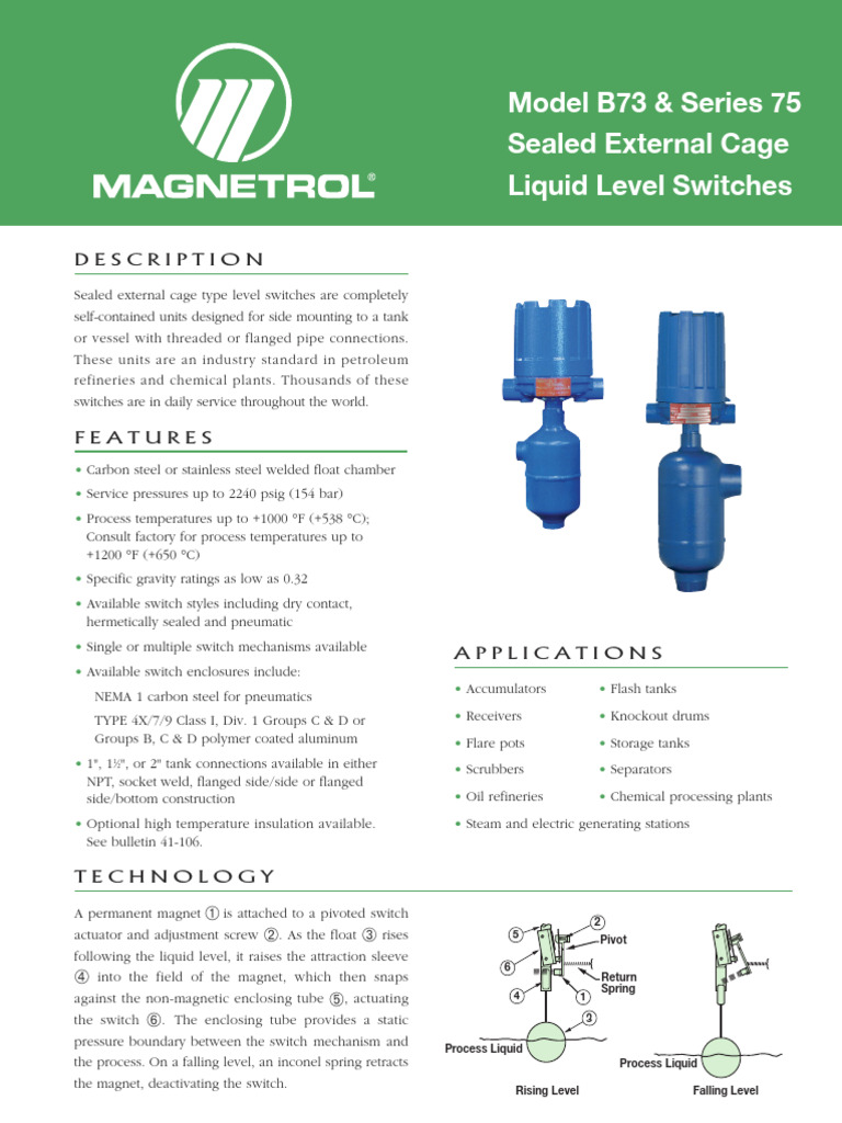 46-115 Model B73 and Series 75 Liquid Level Switches | PDF