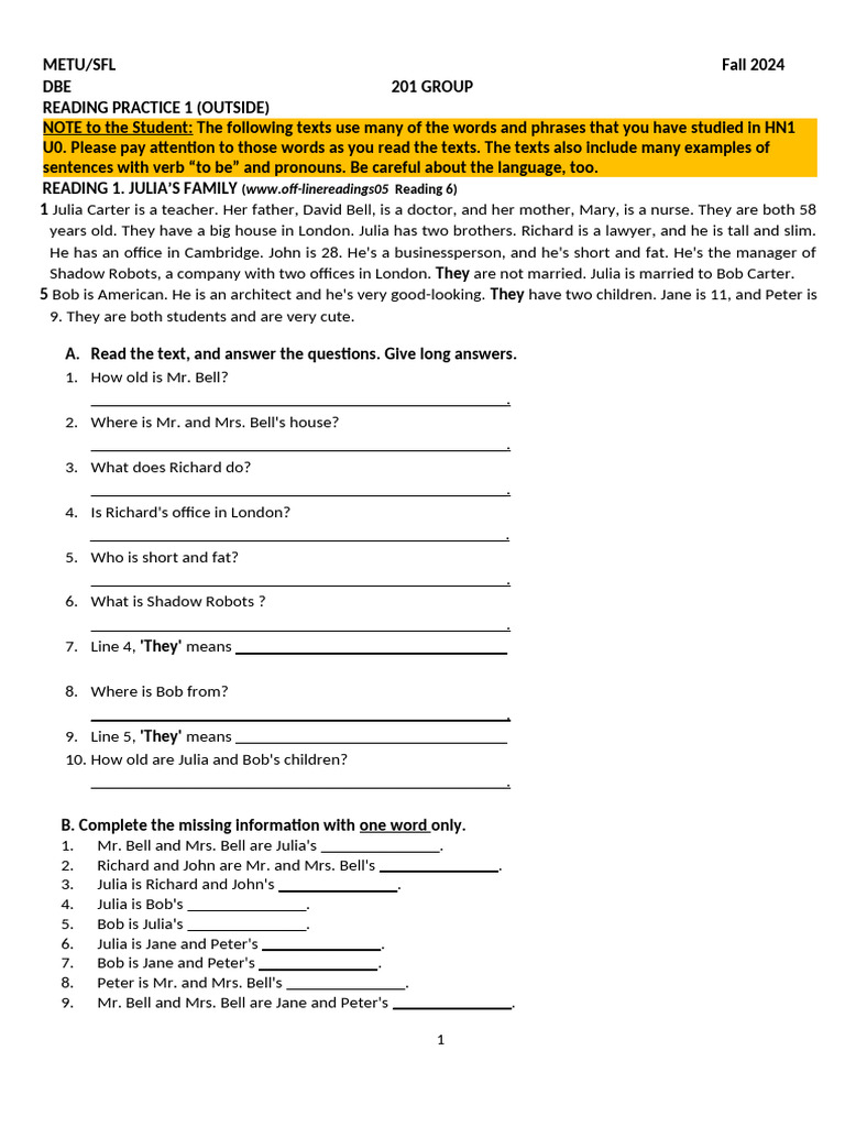 Reading Practice 1 Student | PDF