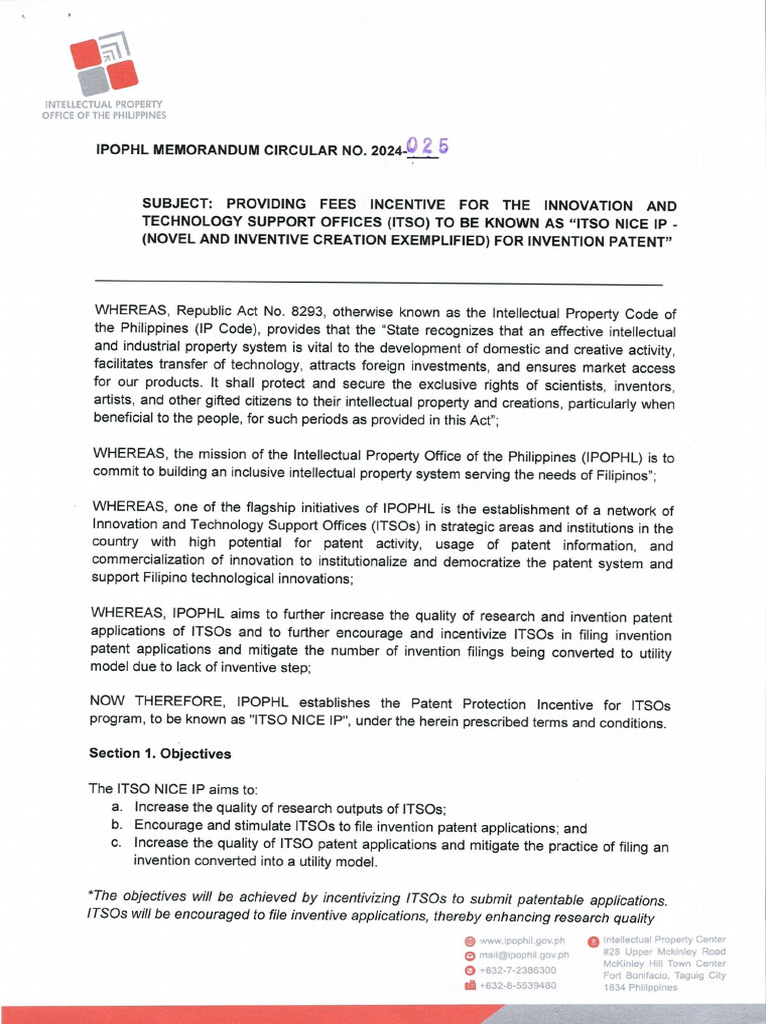Ipophl Memorandum Circular No. 2024-025, Providing Fees Incentive for ...