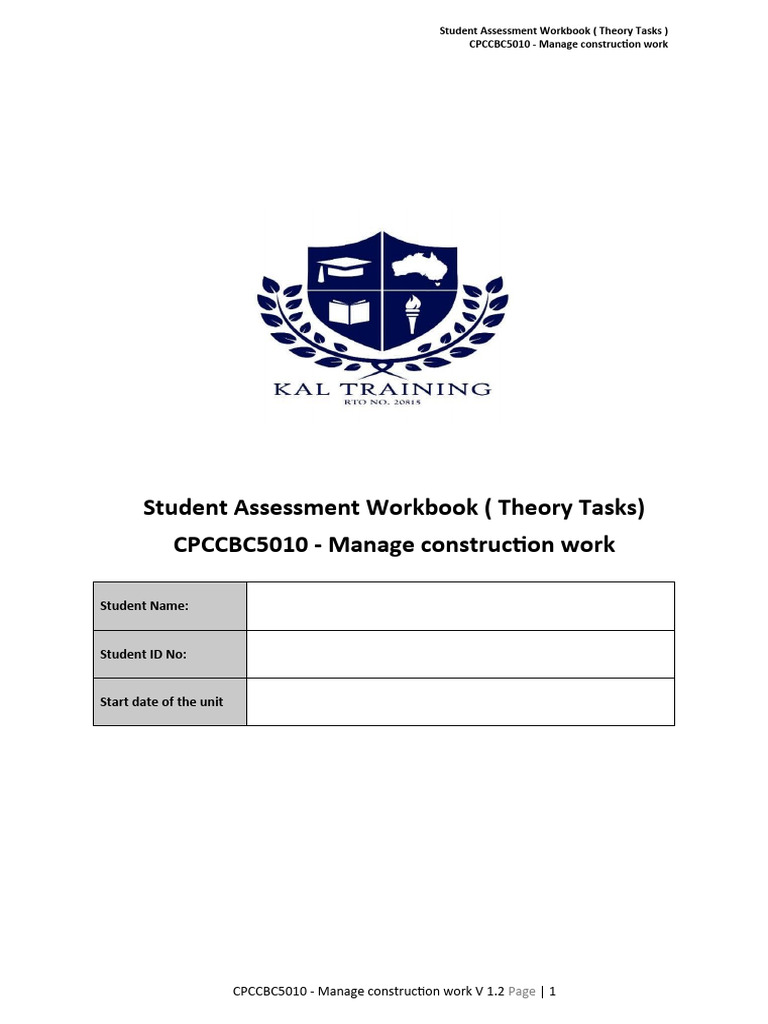 Theory Tasks Student Assessment Workbook CPCCBC5010 - Manage ...