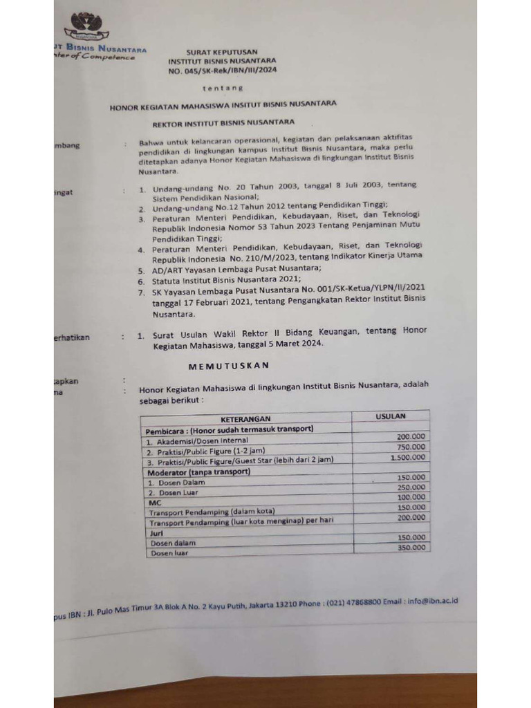 Contoh Bundel Honor Kegiatan | PDF