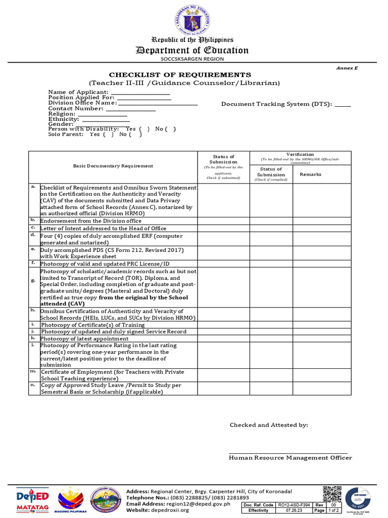 TII-TIII NEW TEMP-Annex-C-CHECKLIST-OF-REQUIREMENTS | PDF