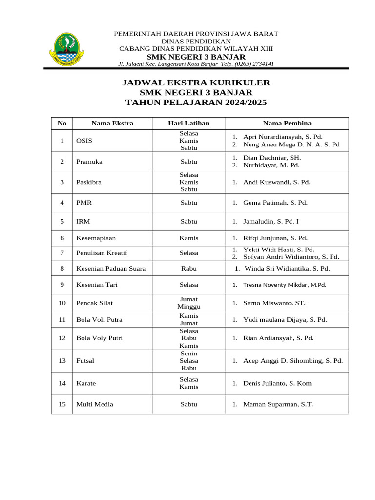 Jadwal Ekstra 2024 | PDF