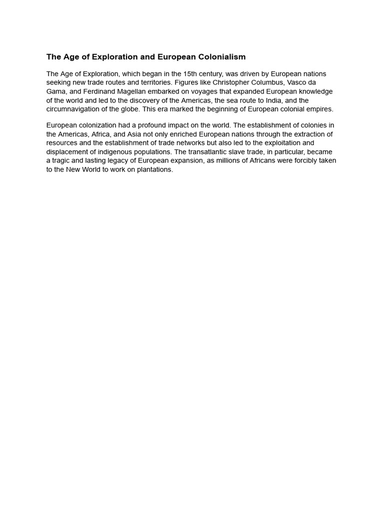 The Age of Exploration and European Colonialism | PDF