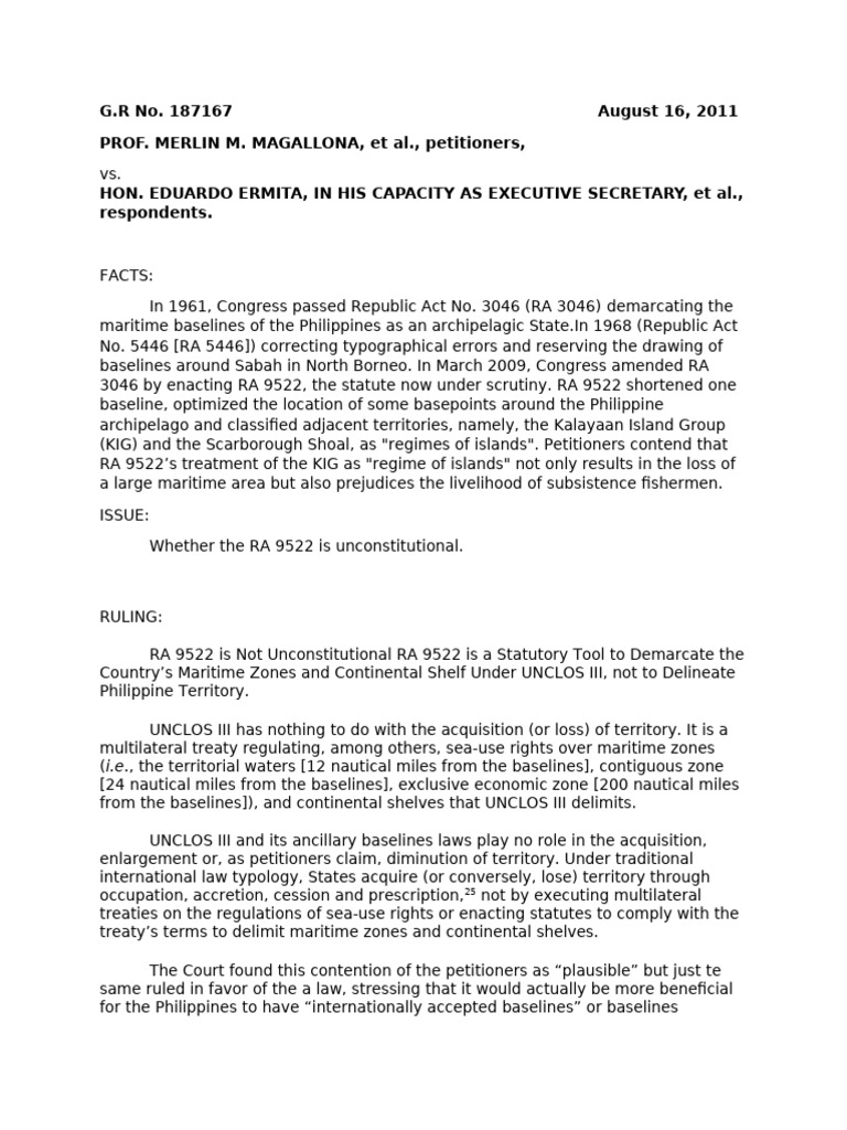 G.R No. 187167 Magallona v. Ermita | PDF