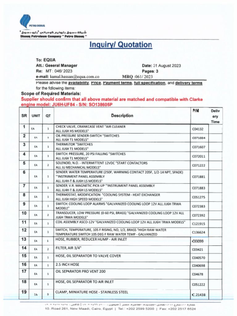 1 - Inquiry Quotation #46 - EQUA | PDF