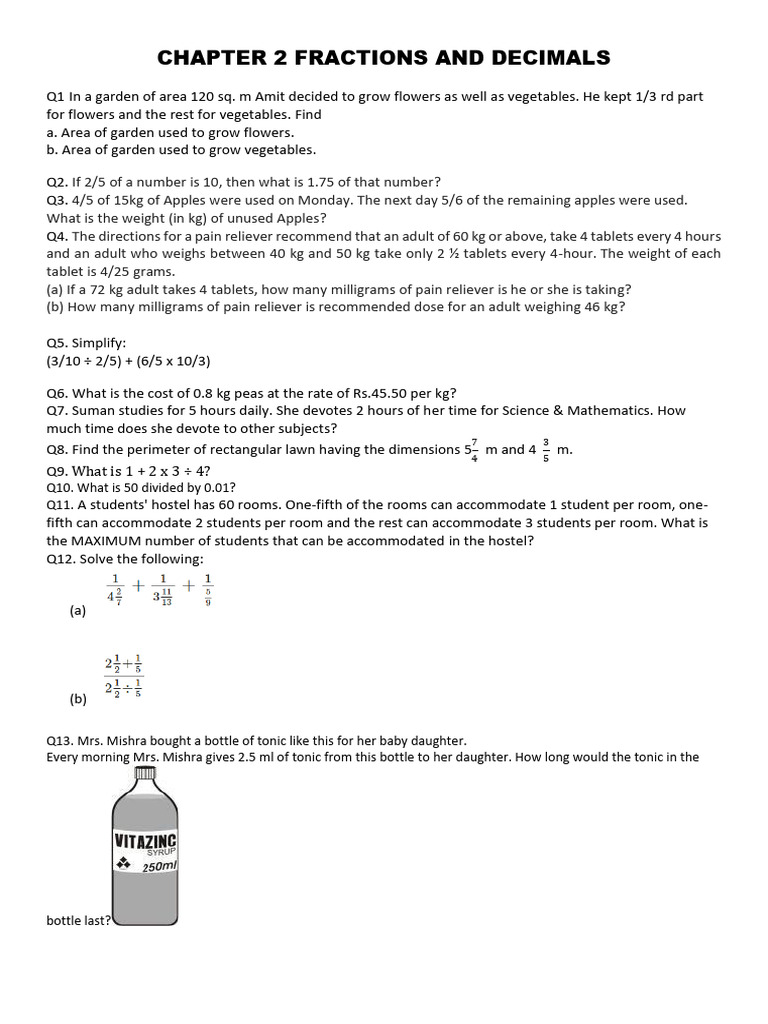 Fractions and Decimals Subjective Moodle | PDF