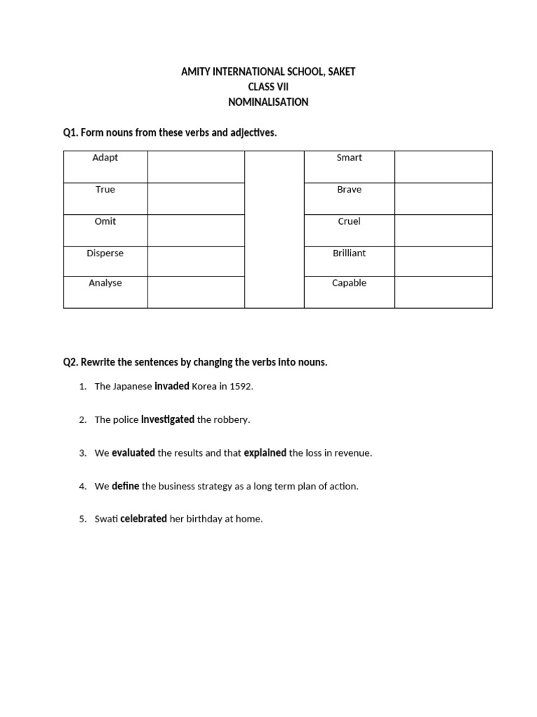 Revision Nominalisation VII | PDF