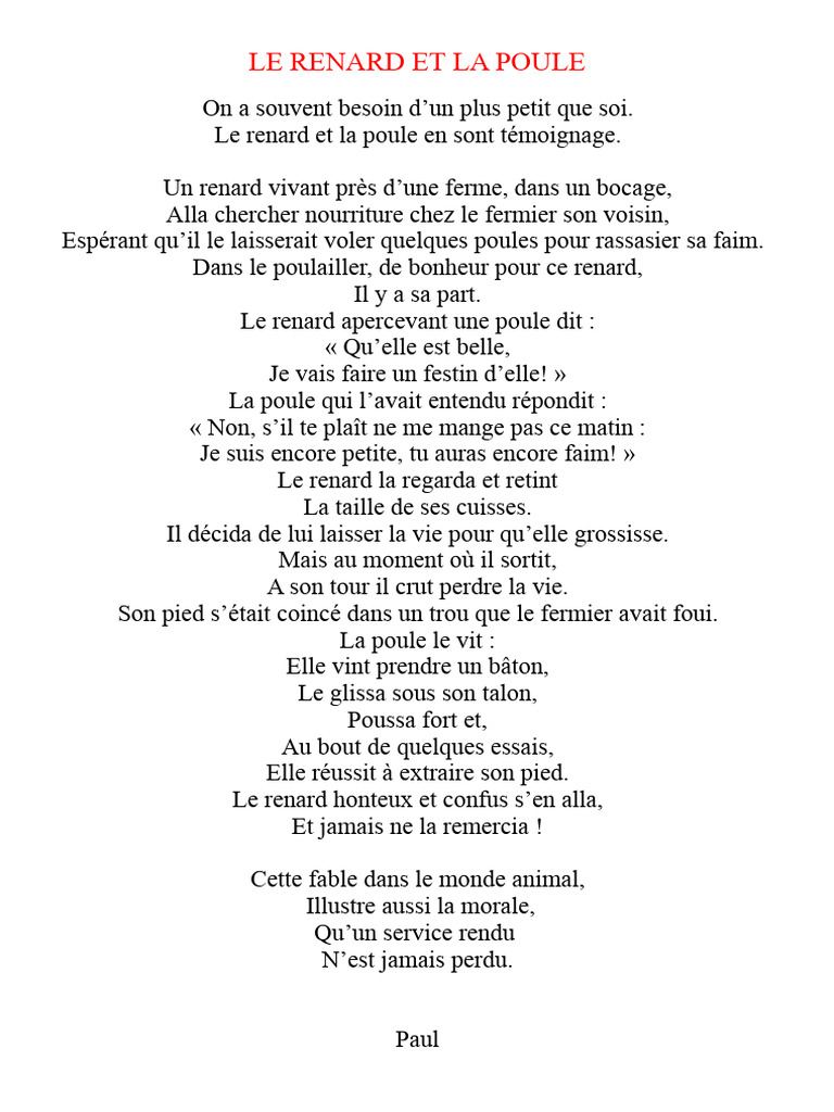 Le Renard Et La Poule Paul | PDF