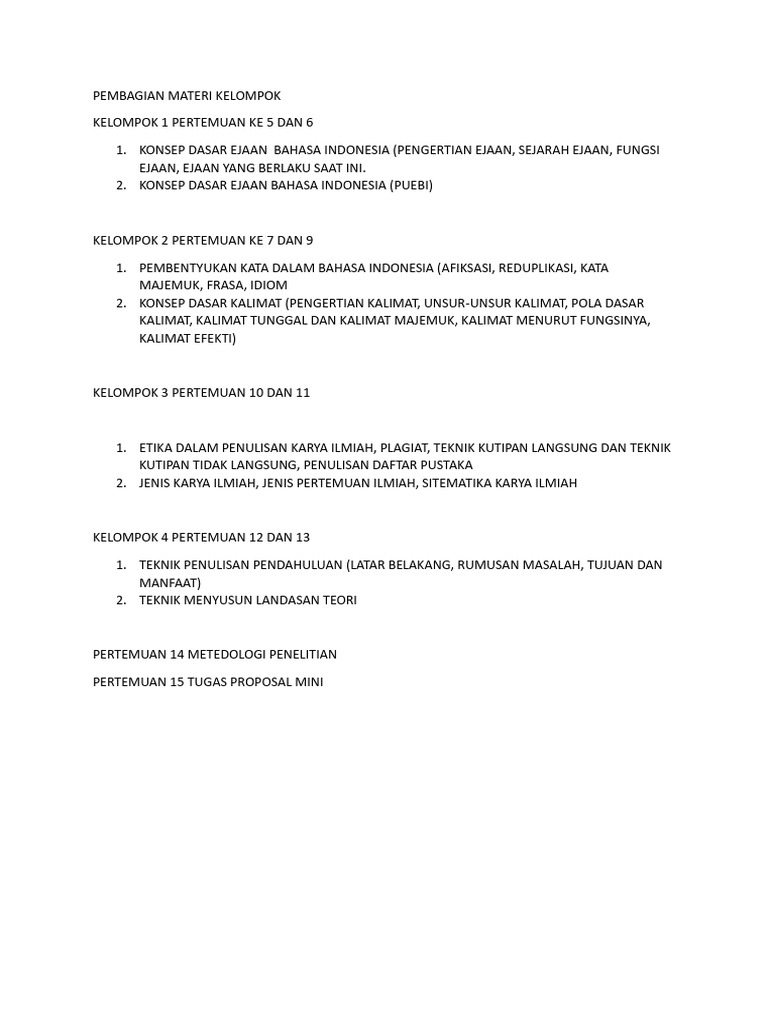 Pembagian Materi Kelompok | PDF