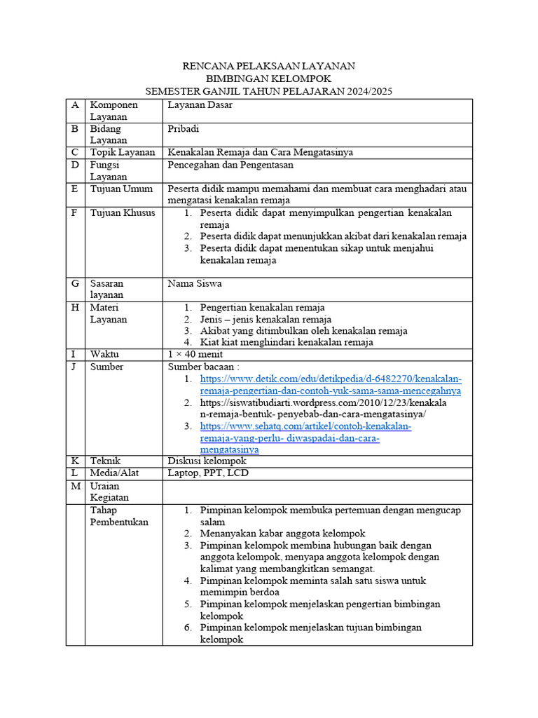 RPL Bimbingan Kelompok 2 (Praktek BK Kelompok) | PDF