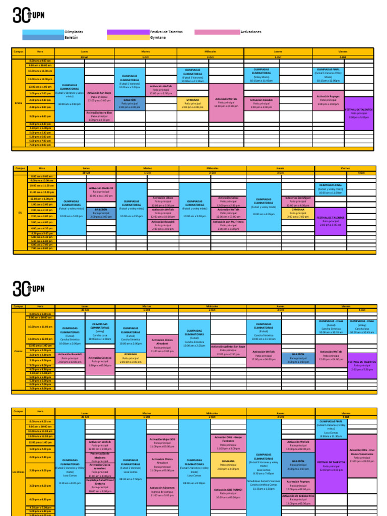 Upn Cronograma Semana Universitaria 24-09-2024 | PDF