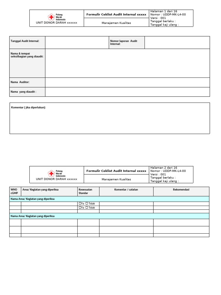 Dr. Robby Template Formulir Ceklis Audit Internal | PDF