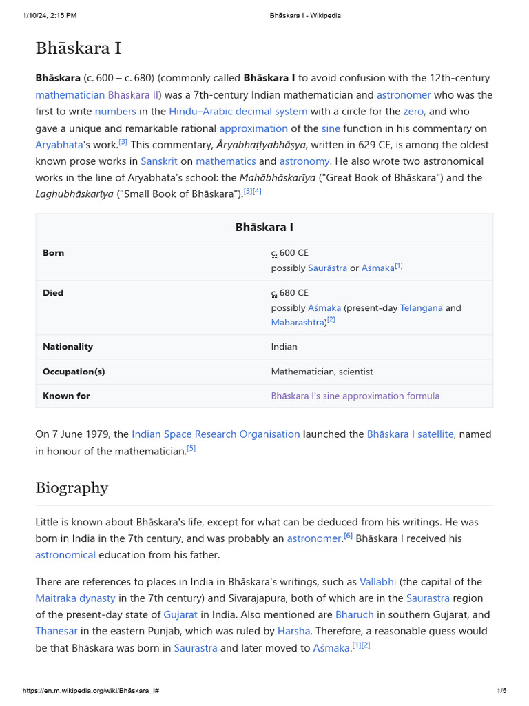 Bhāskara I - Wikipedia | PDF