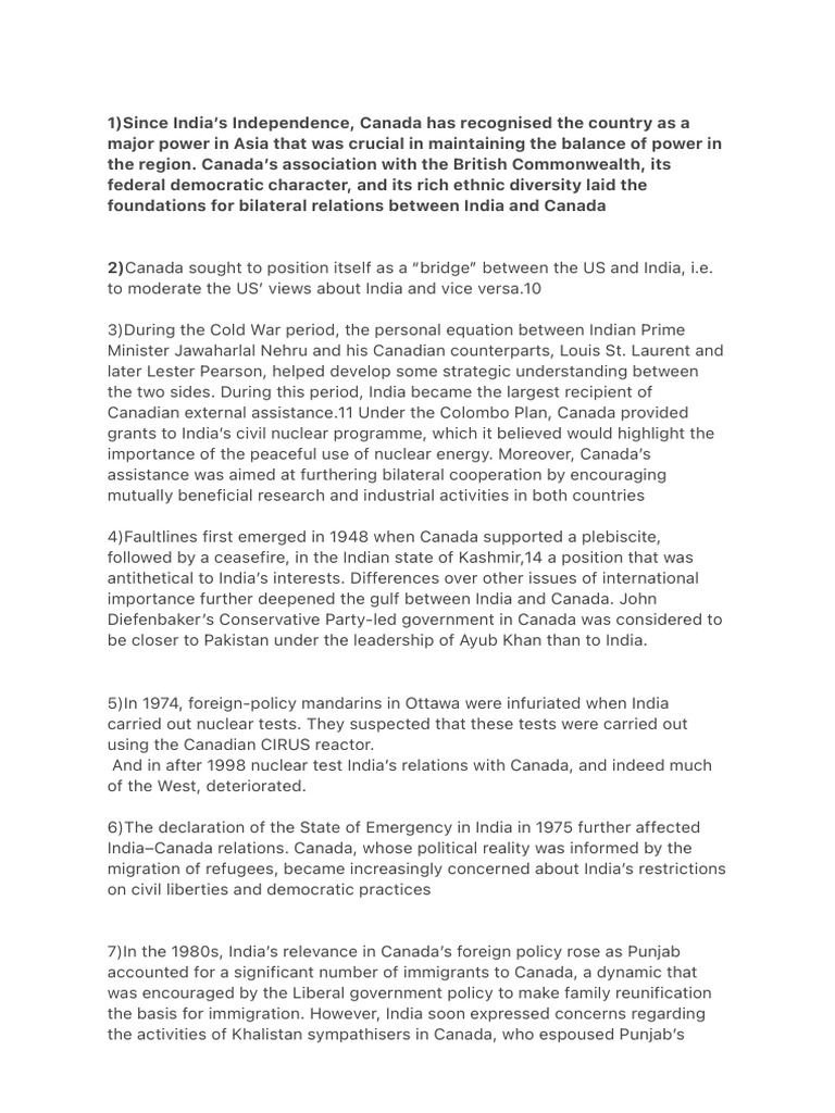 Canada India Summary | PDF