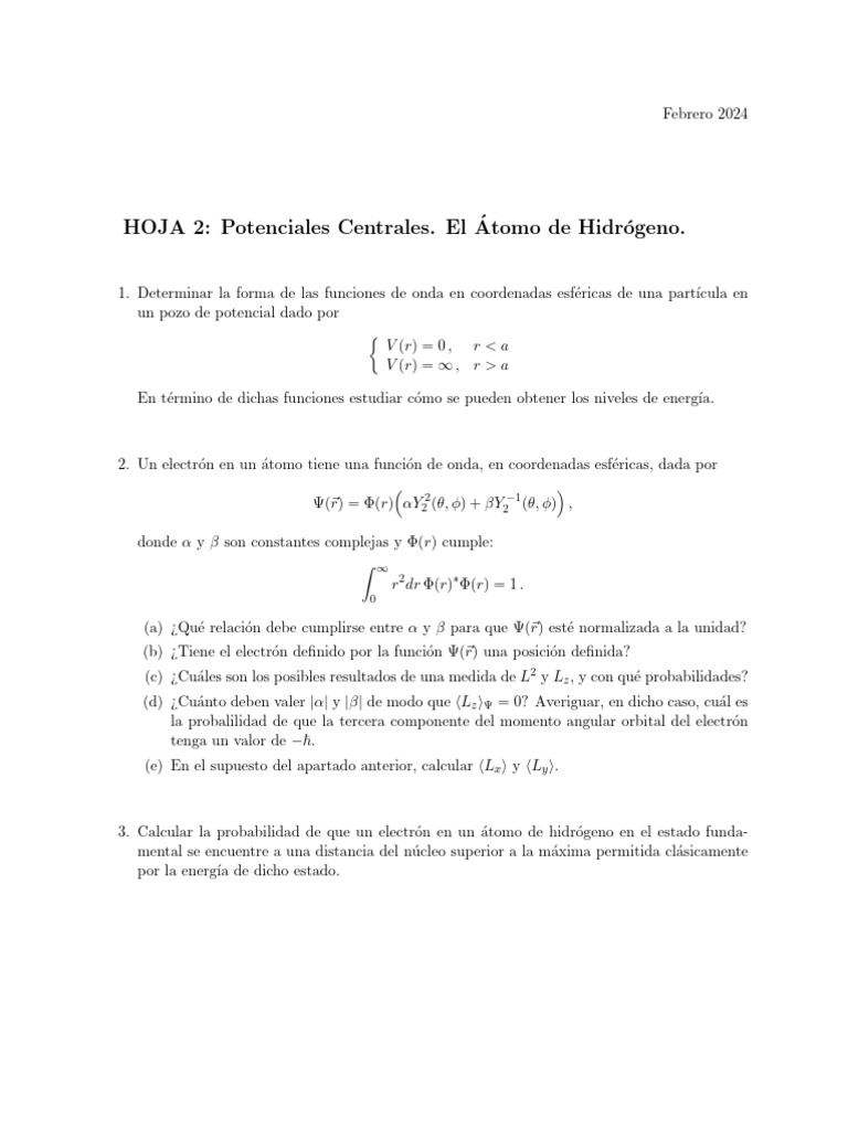 MCII Hoja2 AtomoHidrogeno | PDF