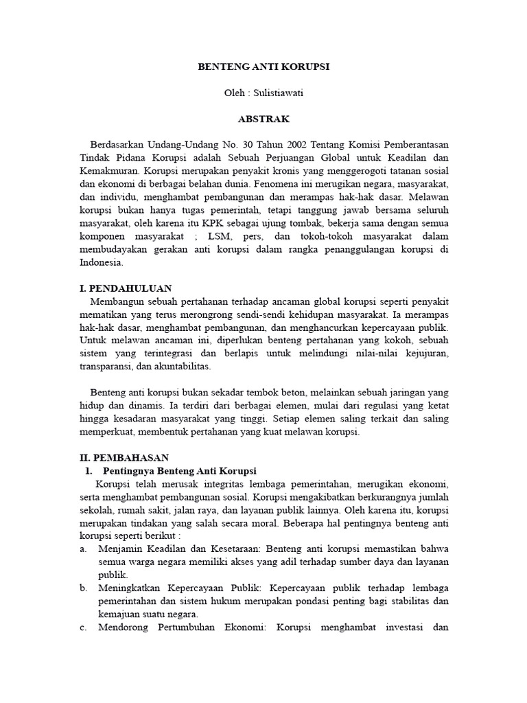 Artikel Benteng Anti Korupsi | PDF