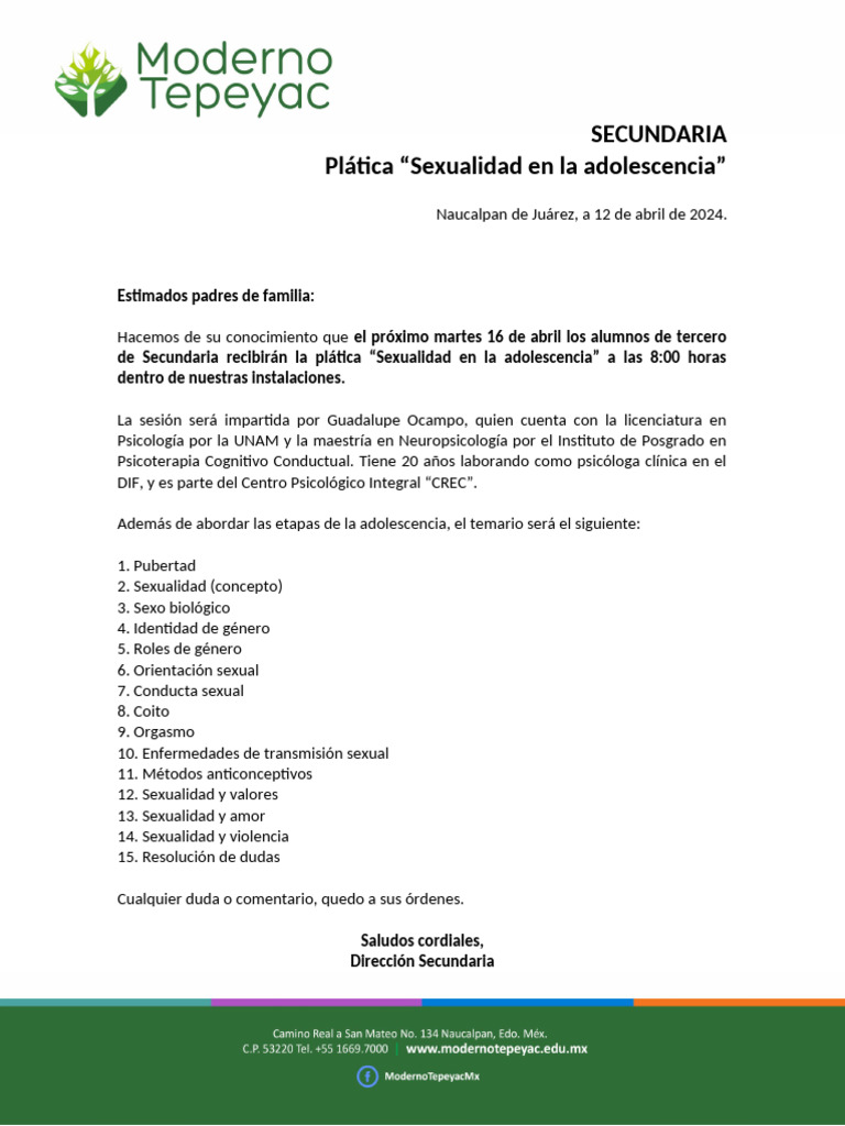 Plática Sobre Sexualidad 2 | PDF