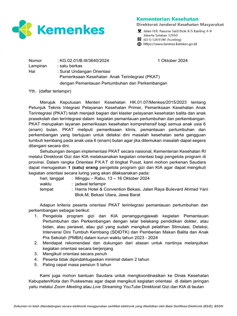 Surat Pemanggilan Peserta Orientasi PKAT | PDF