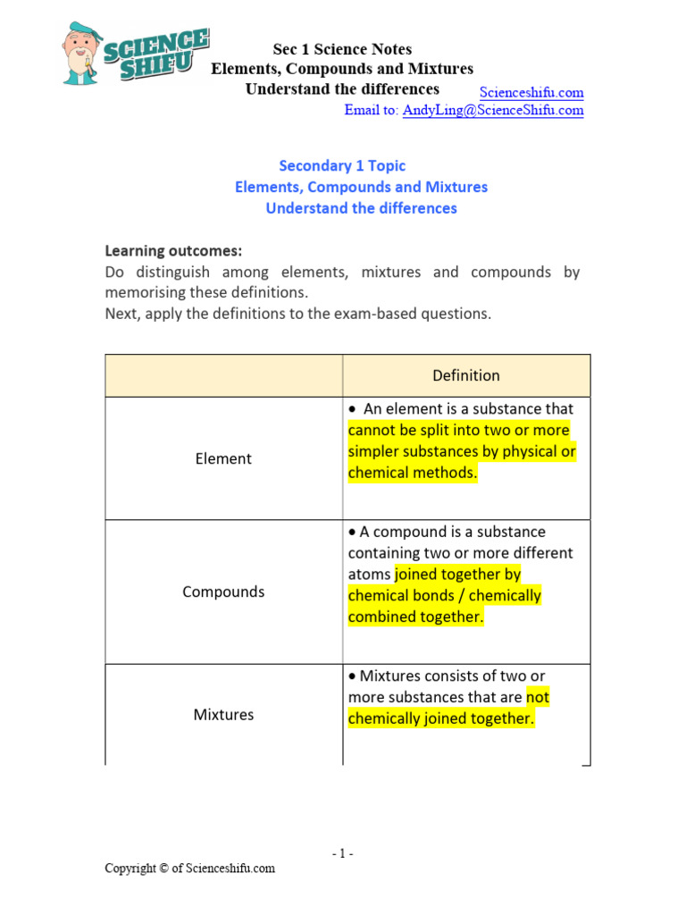 Scienceshifu Notes - Lower Sec - Differences between the Elements ...