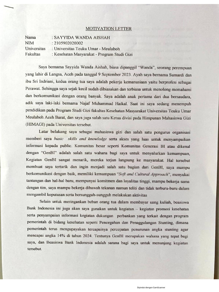 Motivation Letter | PDF
