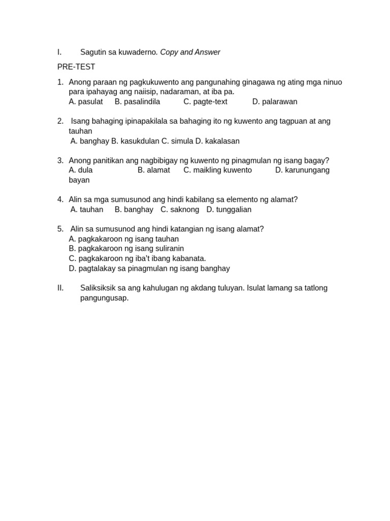 Activity Pre Test | PDF
