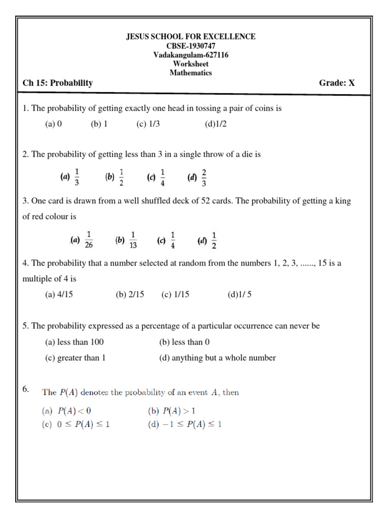 CH 15 PROBABILITY | PDF