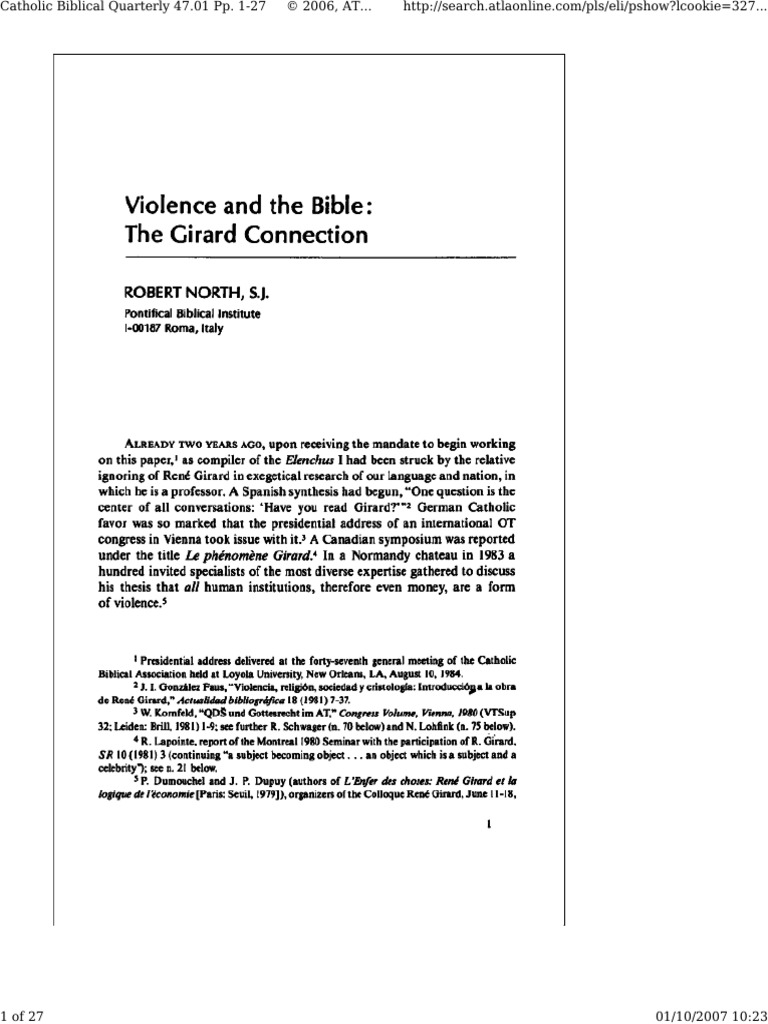 Robert North Sj Violence and the Bible. the Girard Connection | PDF