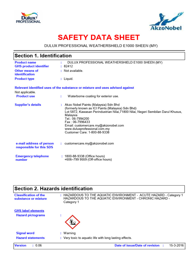 PS My en Dulux Professional Weathershield E1000 Sheen (My) 1 | PDF