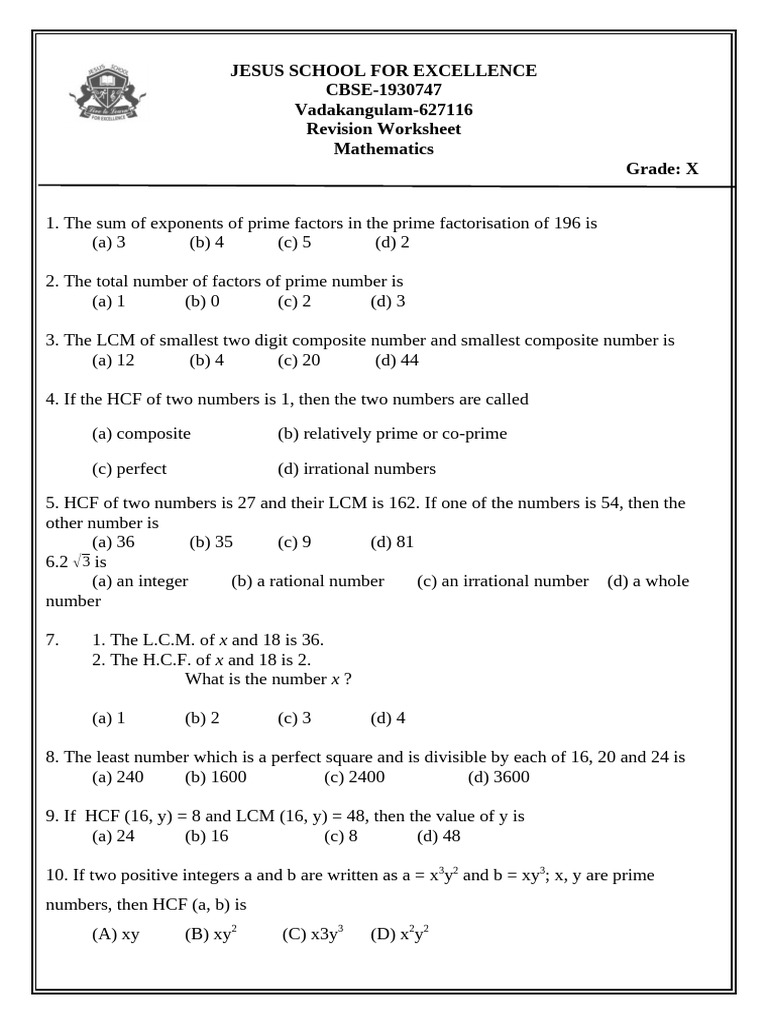 Maths Revision W.S CH 1 To 8 | PDF