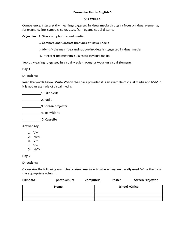Formative in English 6 | PDF