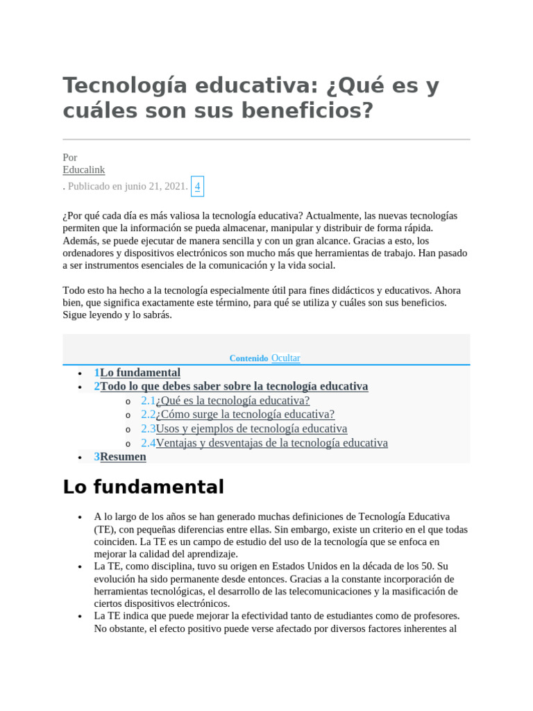 Beneficios de la Tecnología Educativa | PDF | Tecnologia Educacional | Aprendizaje