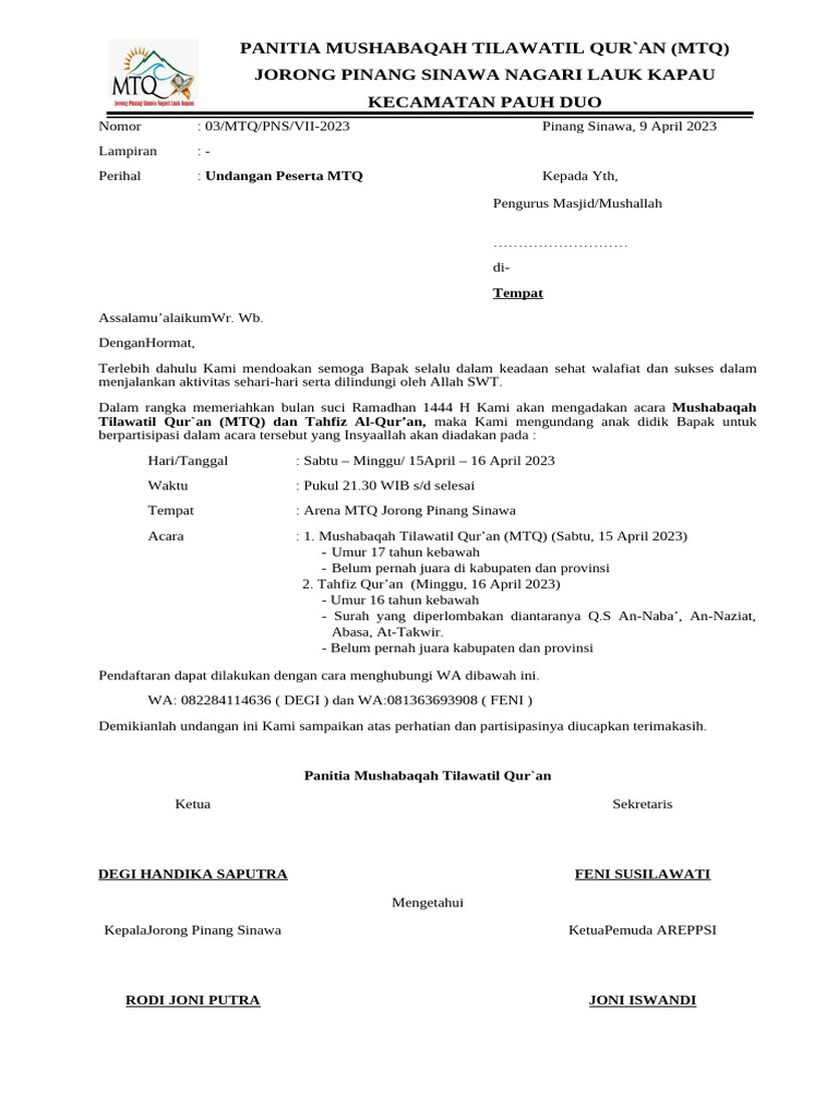 Undangan MTQ 2023 Revisi 1 | PDF