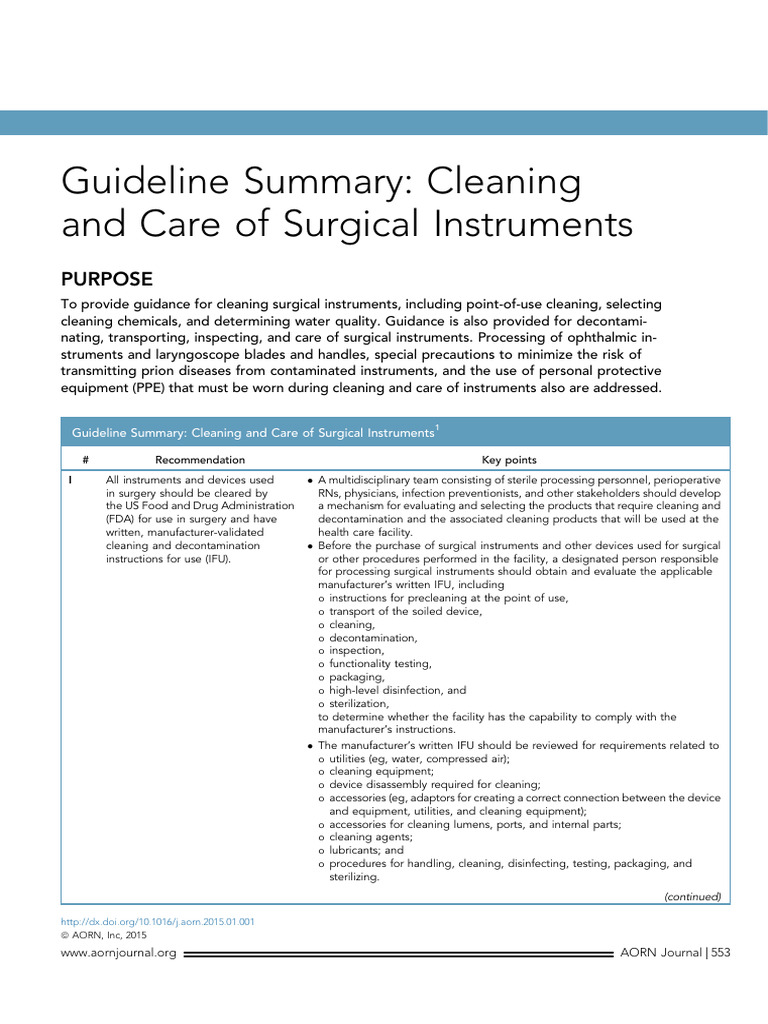 AORNGuideline Summary Cleaning&Careof Surgical Instruments | PDF ...